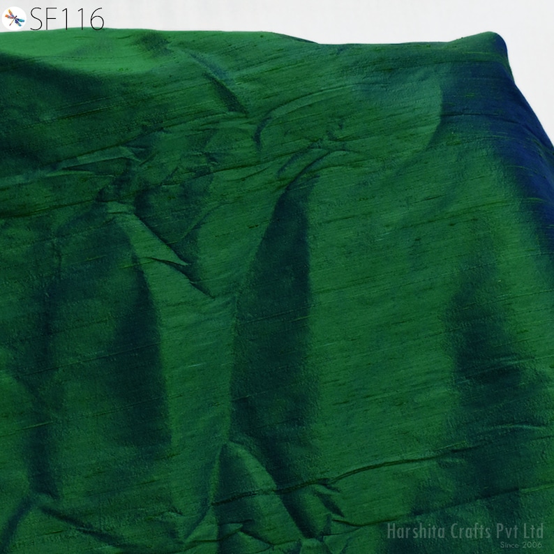 Peacock Green Indian Pure Dupioni Silk Raw Silk Fabric by the Yard ...