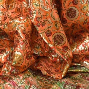 Indian Orange Brocade Fabric by the Yard Banarasi Dress - Etsy