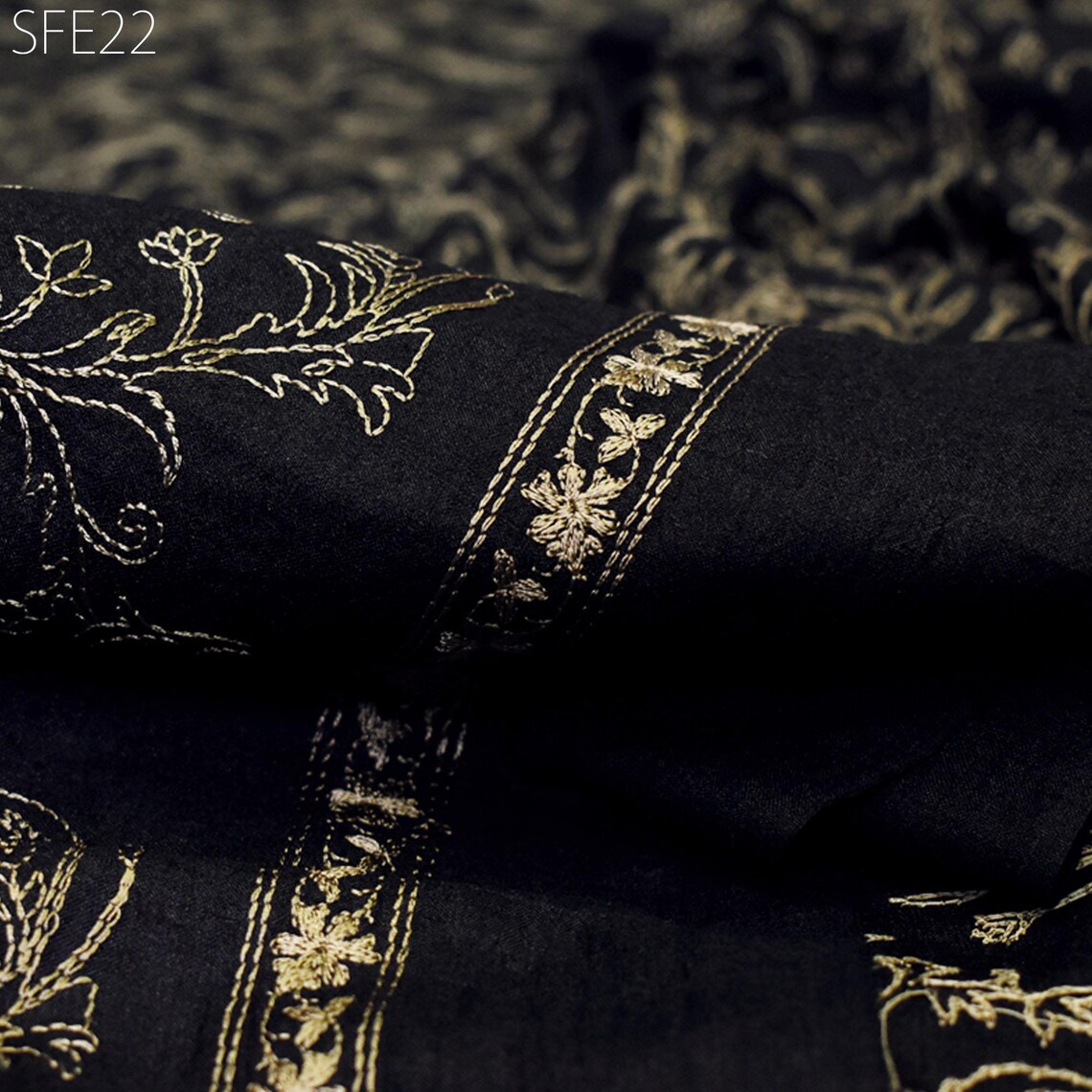 Pure Tussar Silk Embroidered Fabric by the Yard Indian Embroidery Raw ...