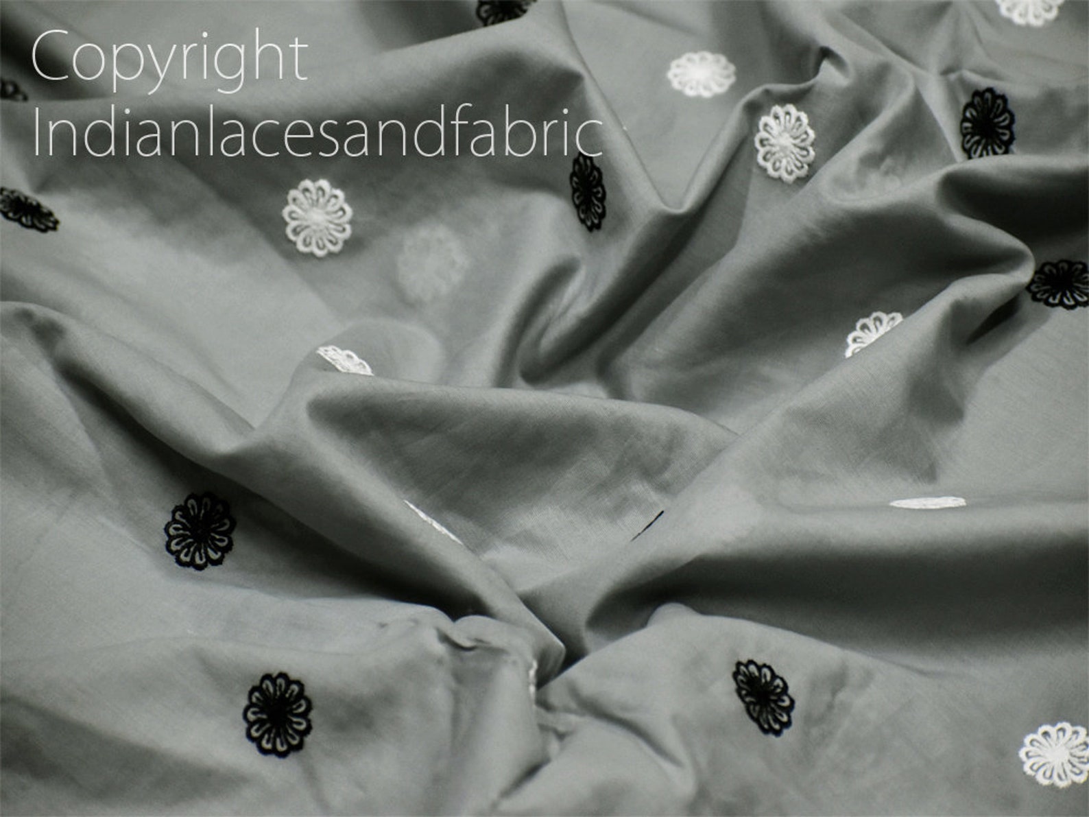Indian Grey Embroidered Cotton Fabric by the Yard Embroidery - Etsy
