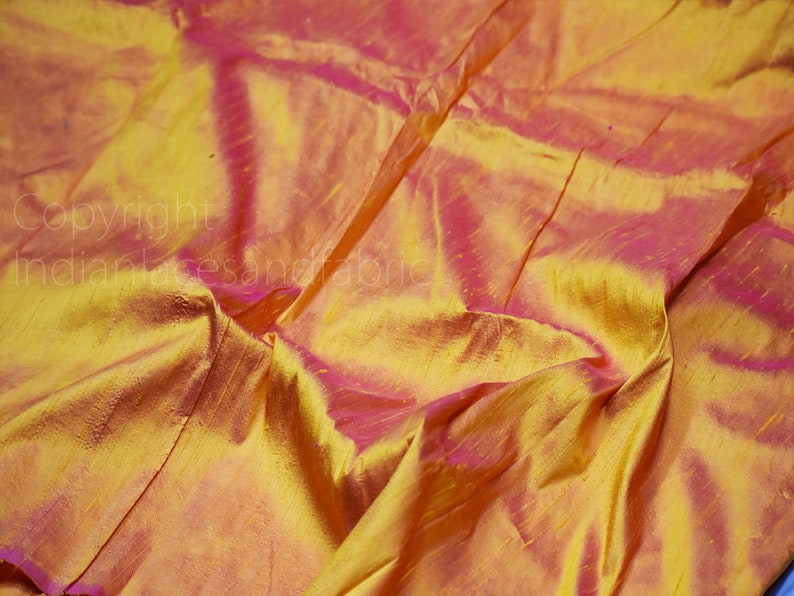 Iridescent Yellow Fuchsia Indian Pure Dupioni Raw Silk Fabric | Etsy