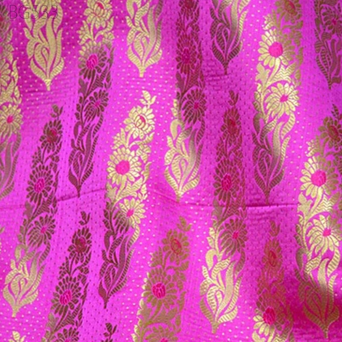 Magenta Brocade Fabric by the Yard Indian Wedding Dress Banarasi ...