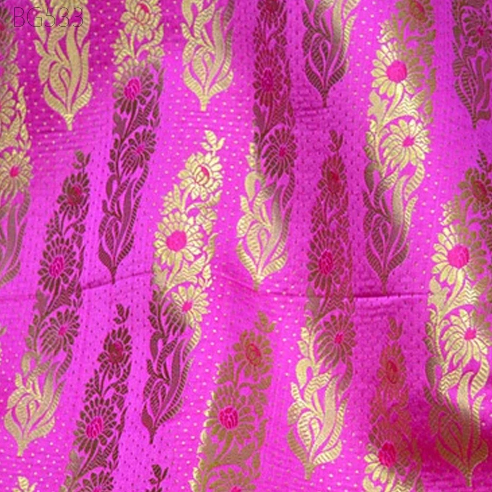 Magenta Brocade Fabric by the Yard Indian Wedding Dress Banarasi ...