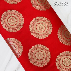 Red Brocade Fabric by the Yard Blended Indian Wedding Dresses Varanasi ...