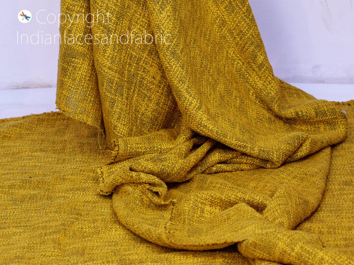 Indian Tweed Fabric Sold by the Yard Mustard Yellow Woven Wool | Etsy