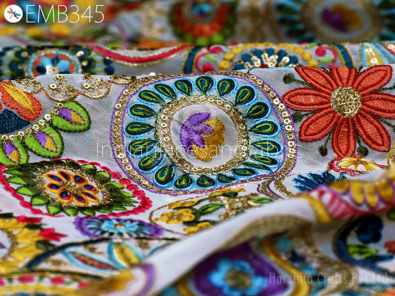 Buy Multicolor Indian Embroidered Fabric by the Yard Georgette Online ...