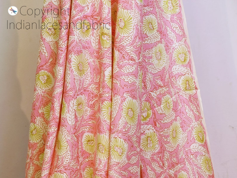 Pink Indian Block Stamp Print Soft Cotton by Yard Fabric Pajamas Sewing ...