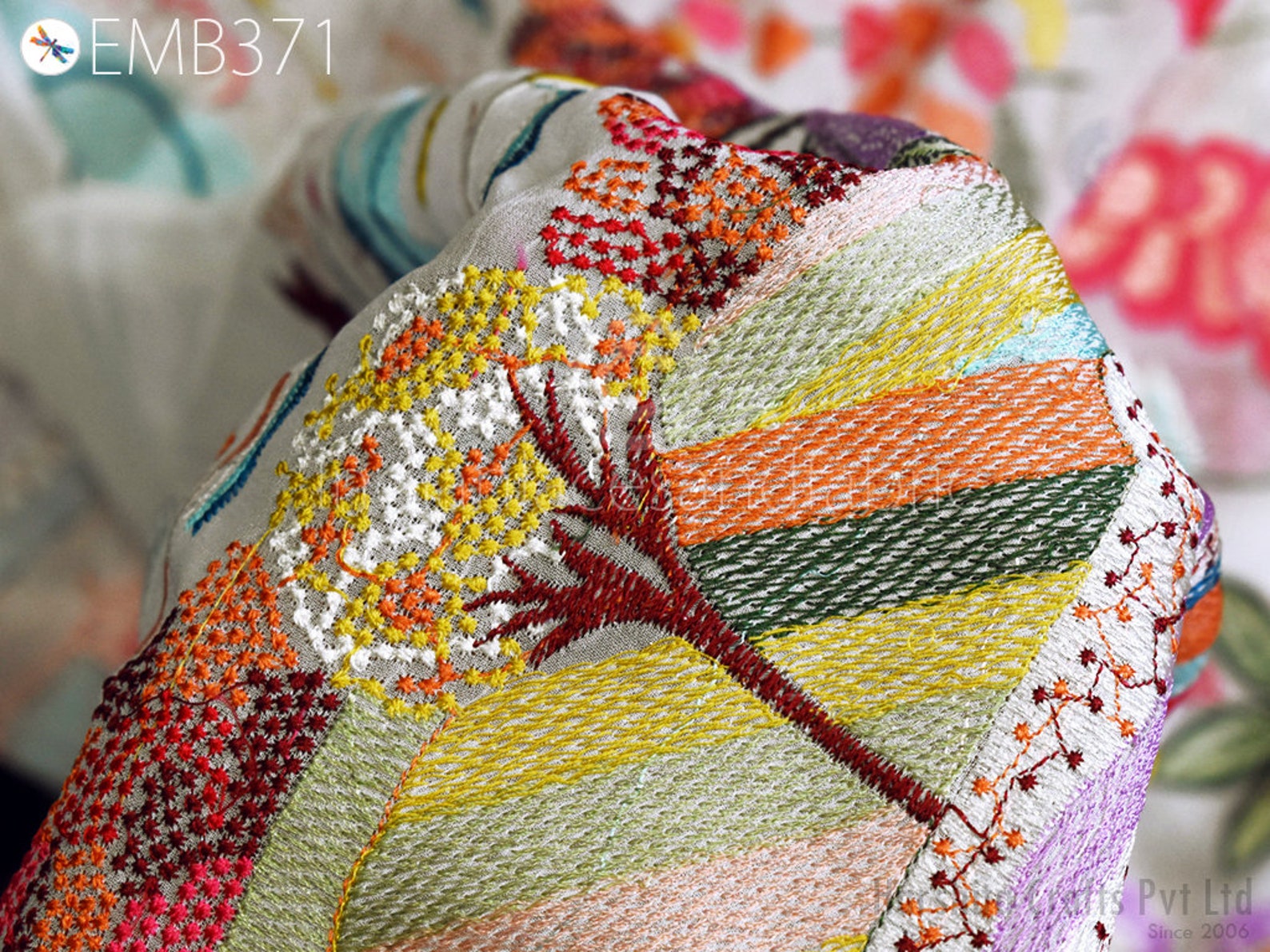 Buy 52'' Indian Embroidered Fabric by the Yard Multicolor Online in ...