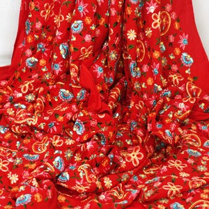 Red Embroidered Cotton Fabric by the Yard Indian Embroidery Sewing DIY ...