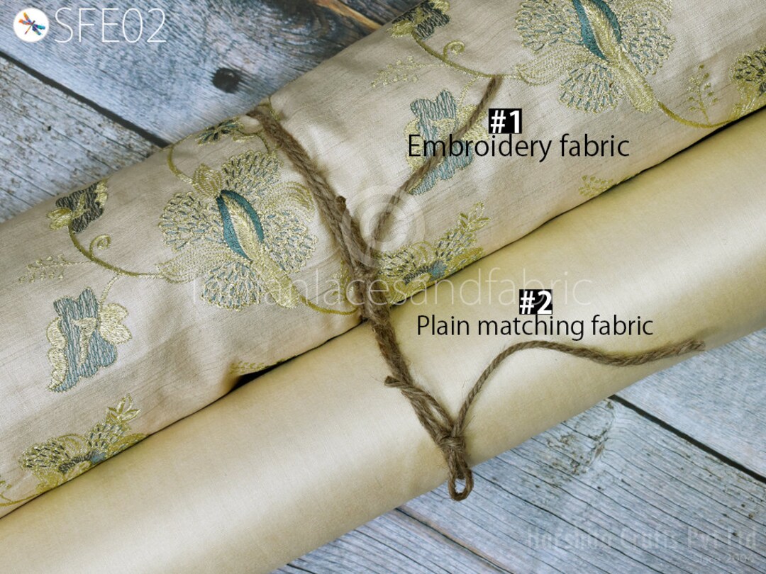 Pure Tussar Silk Embroidered Fabric by the Yard Indian Embroidery Raw ...