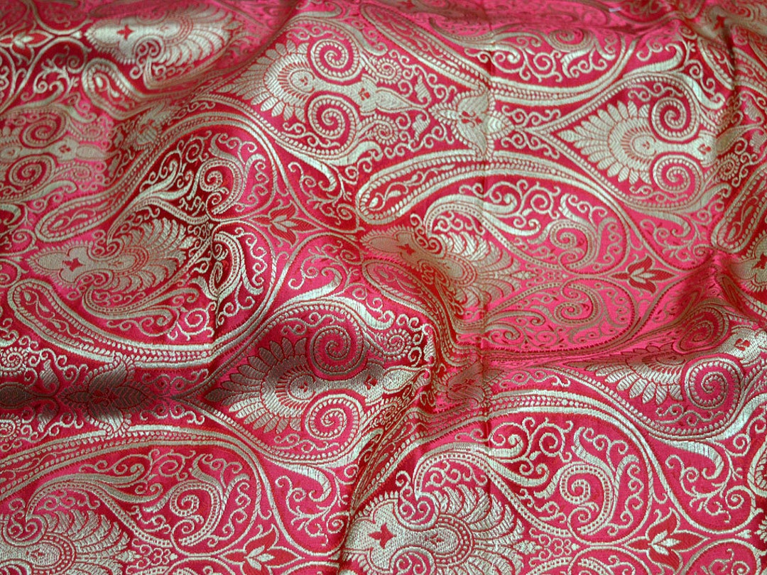 Coral Red Brocade Fabric by the Yard Benarse Brocade Indian - Etsy