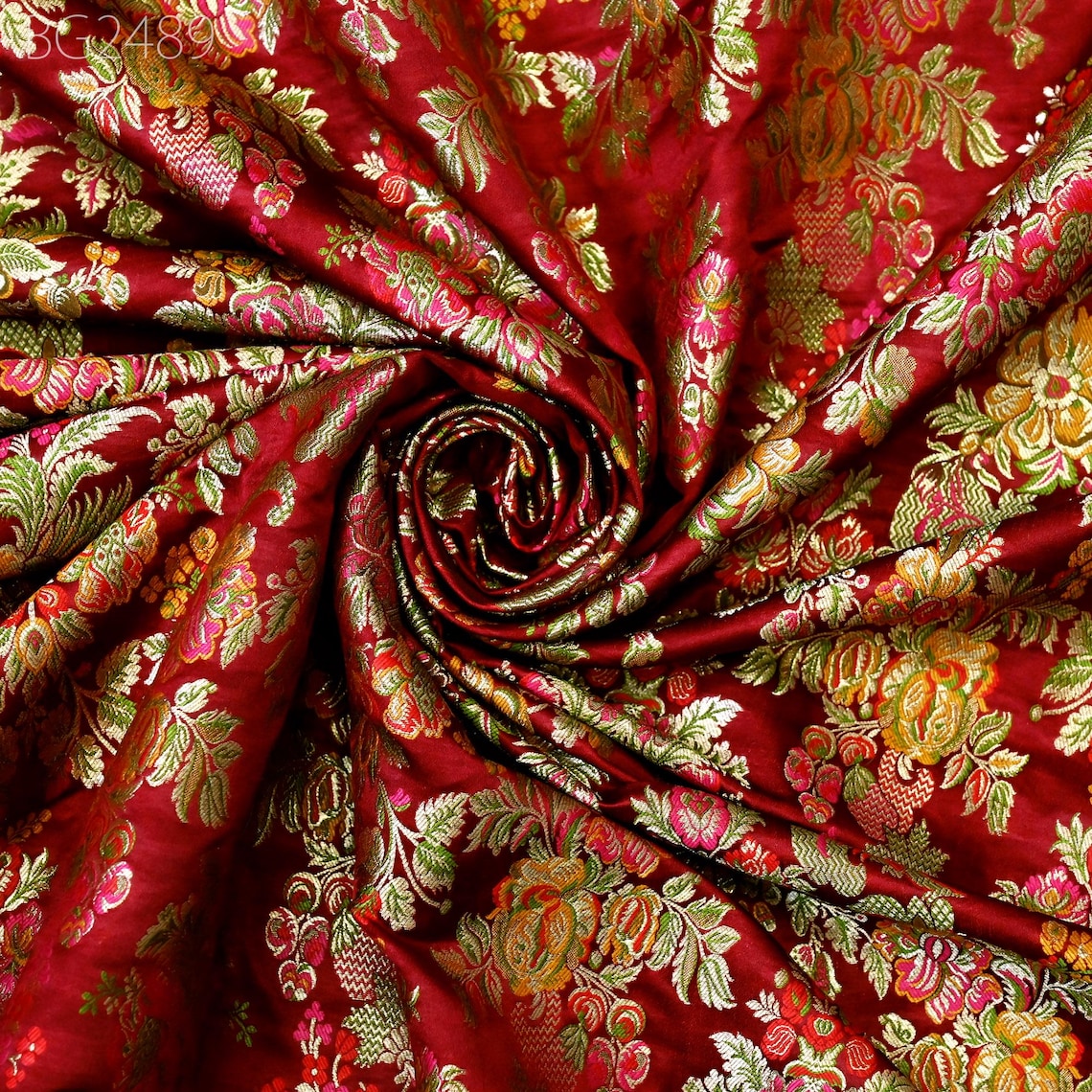 Dark Red Brocade Fabric by Yard Historic Costume Indian Banarasi ...