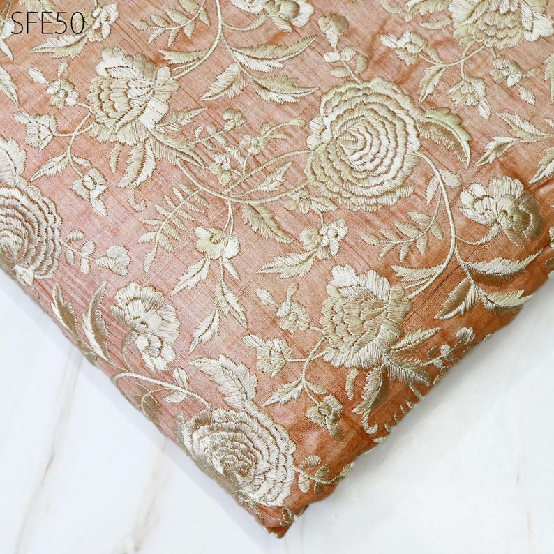Pure Tussar Silk Embroidered Fabric by the Yard Indian Embroidery Raw ...