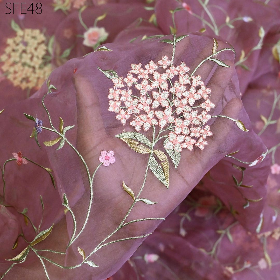 Pure Silk Organza Embroidered Fabric by the Yard Indian Embroidery ...