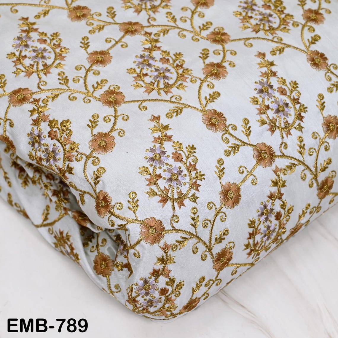 Indian Ivory Embroidered Fabric by the Yard Sewing Crafting Wedding ...