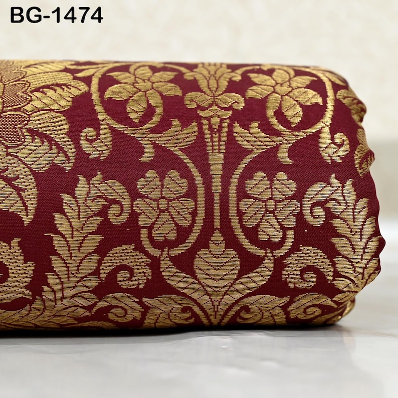 Maroon Gold Indian Banarasi Fabric Wedding Dress Banaras Fabric by the ...