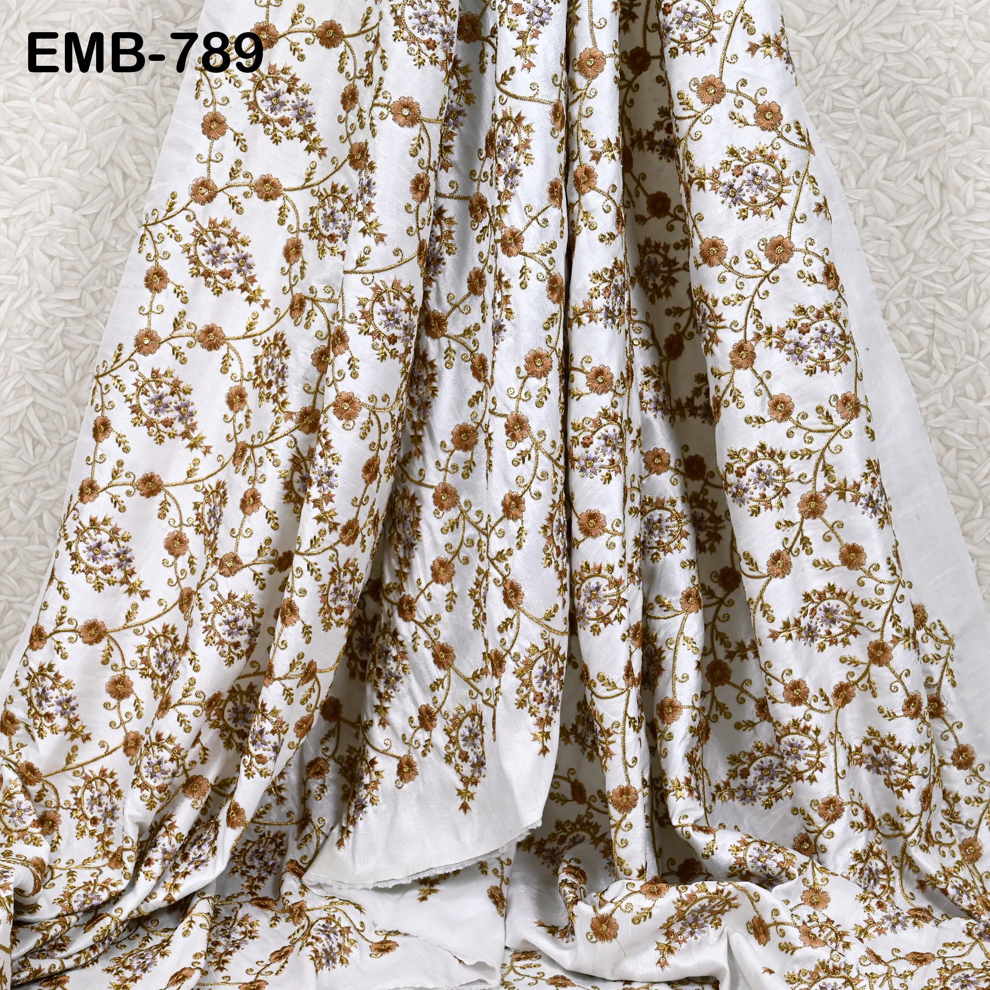 Indian Ivory Embroidered Fabric by the Yard Sewing Crafting Wedding ...