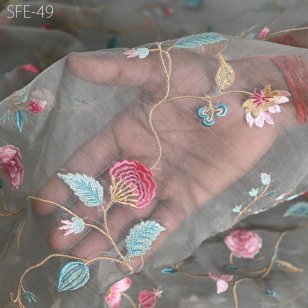 Pure Silk Organza Embroidered Fabric by the Yard Indian Embroidery ...