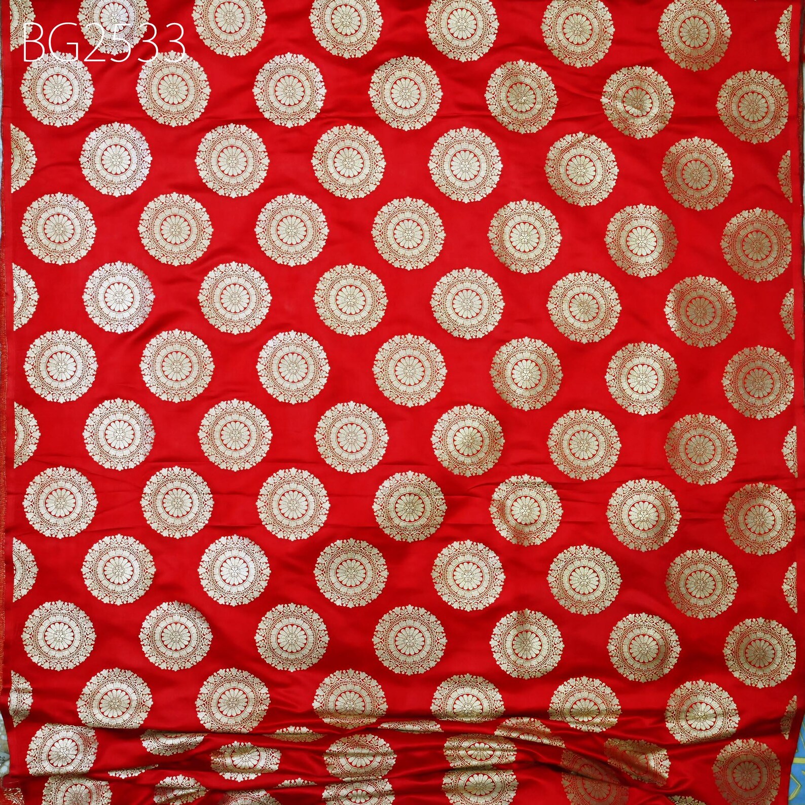 Red Brocade Fabric by the Yard Blended Indian Wedding Dresses Varanasi ...