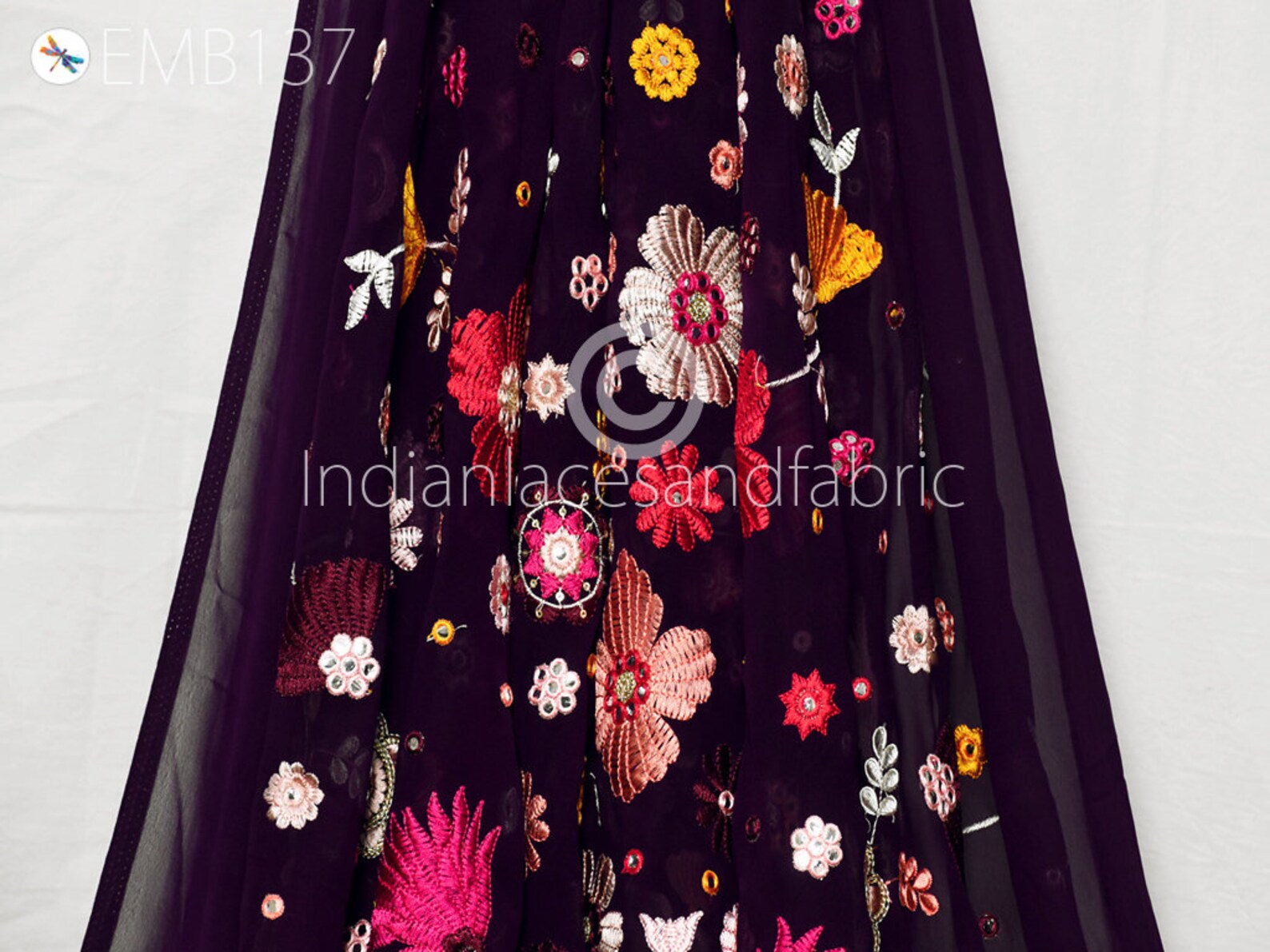Indian Embroidered Fabric Sold by the Yard Georgette - Etsy