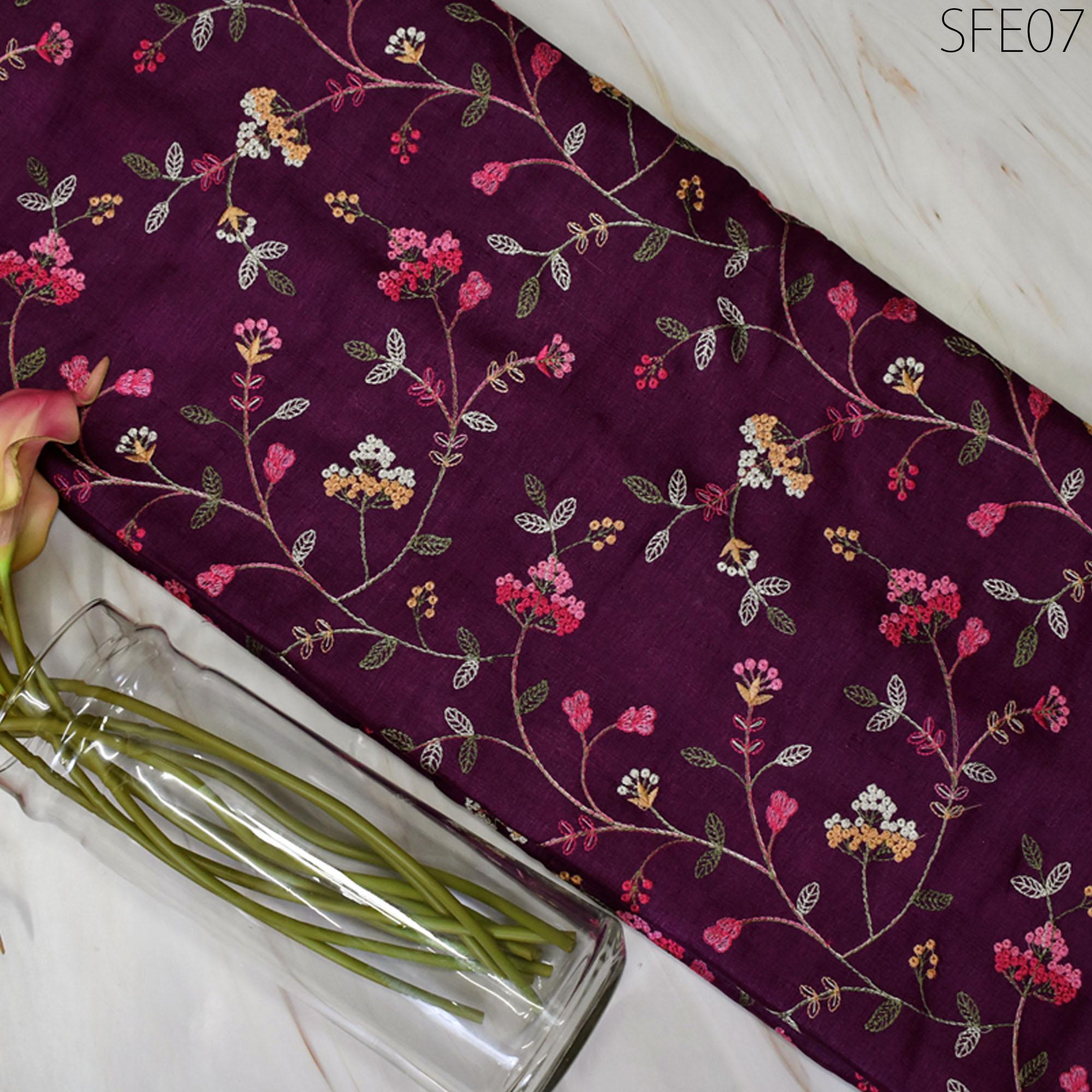 Pure Tussar Silk Embroidered Fabric by the Yard Indian Embroidery Raw ...