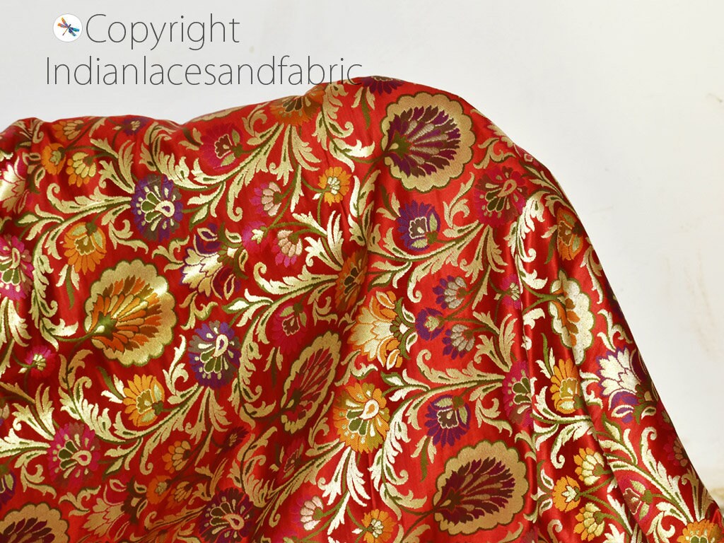 Bunt Orange Indian Brocade Fabric by the Yard Banarasi Bridal - Etsy