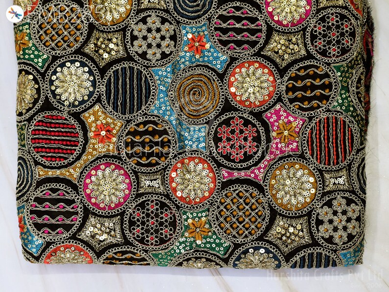 Indian Embroidered Fabric by the Yard Georgette Black - Etsy