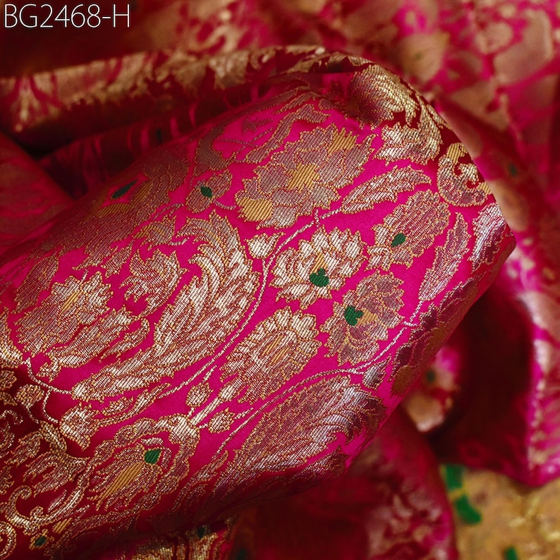 Magenta Brocade Fabric by the Yard Indian Banarasi Wedding Dress ...