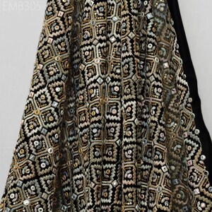 Black Embroidered Georgette Fabric by Yard Indian Embroidery Sewing ...