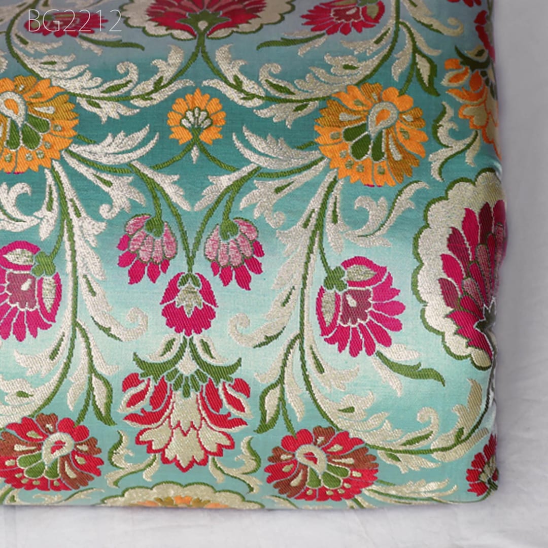 Mint Indian Brocade Silk Fabric by the Yard Wedding Dress Jacket ...