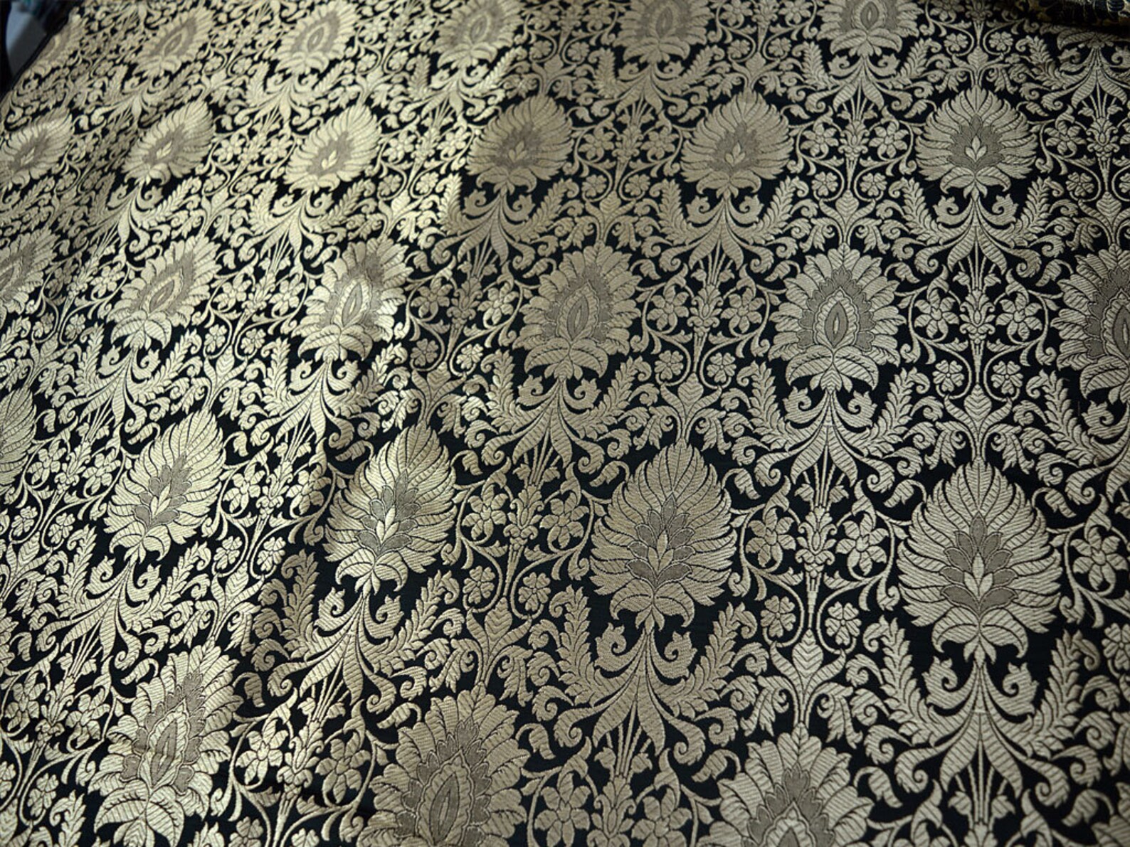 Black Gold Weaving Brocade by the Yard Banarasi Fabric Wedding - Etsy India