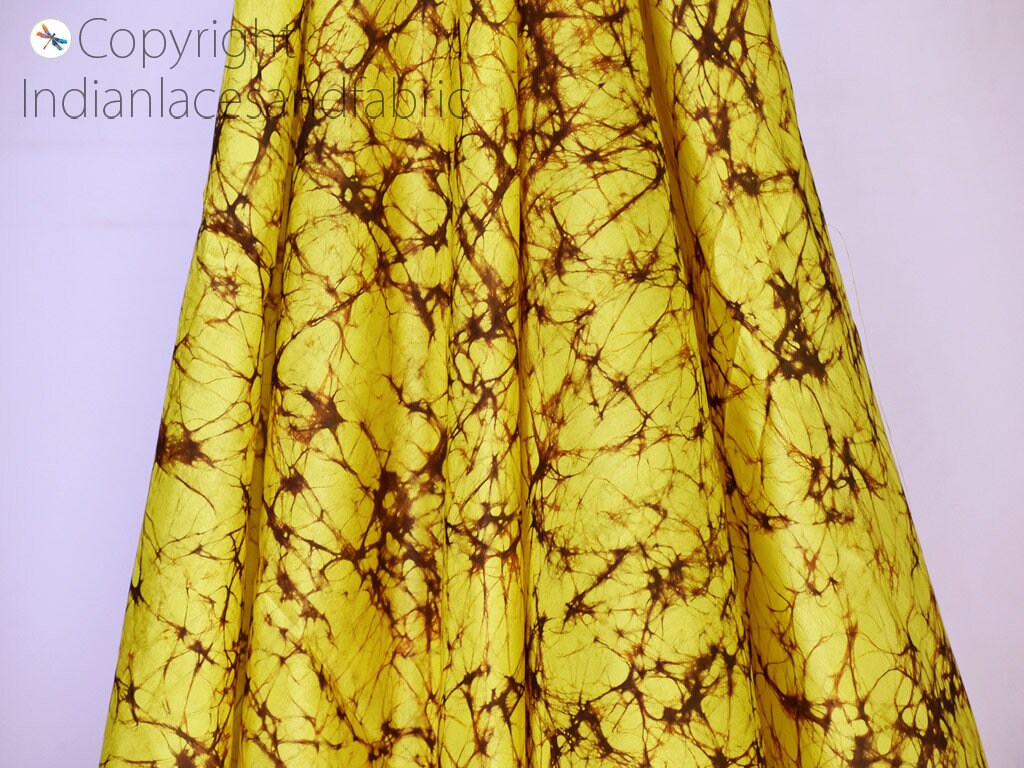 Indian Yellow Brown Soft Batik Print Pure Silk Fabric By The | Etsy