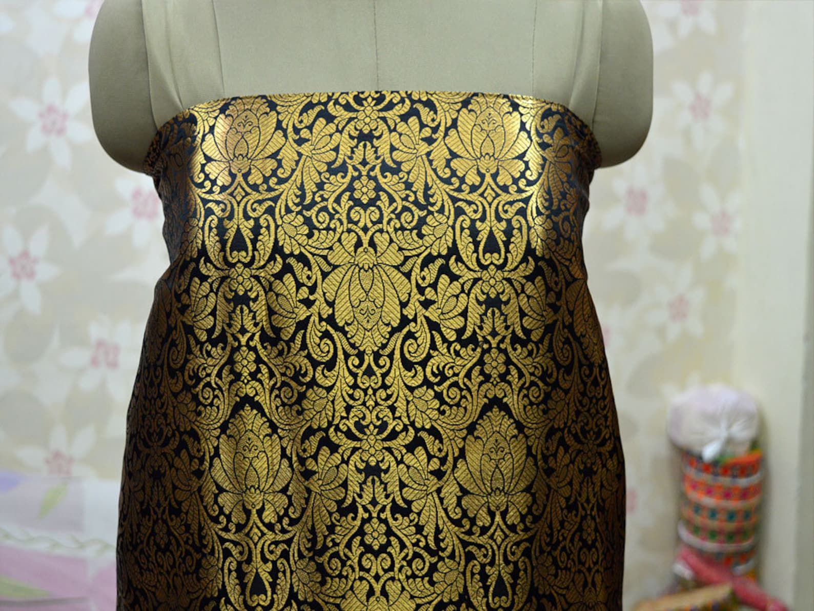 Black Brocade Fabric by the yard wedding Dress Fabric Indian | Etsy