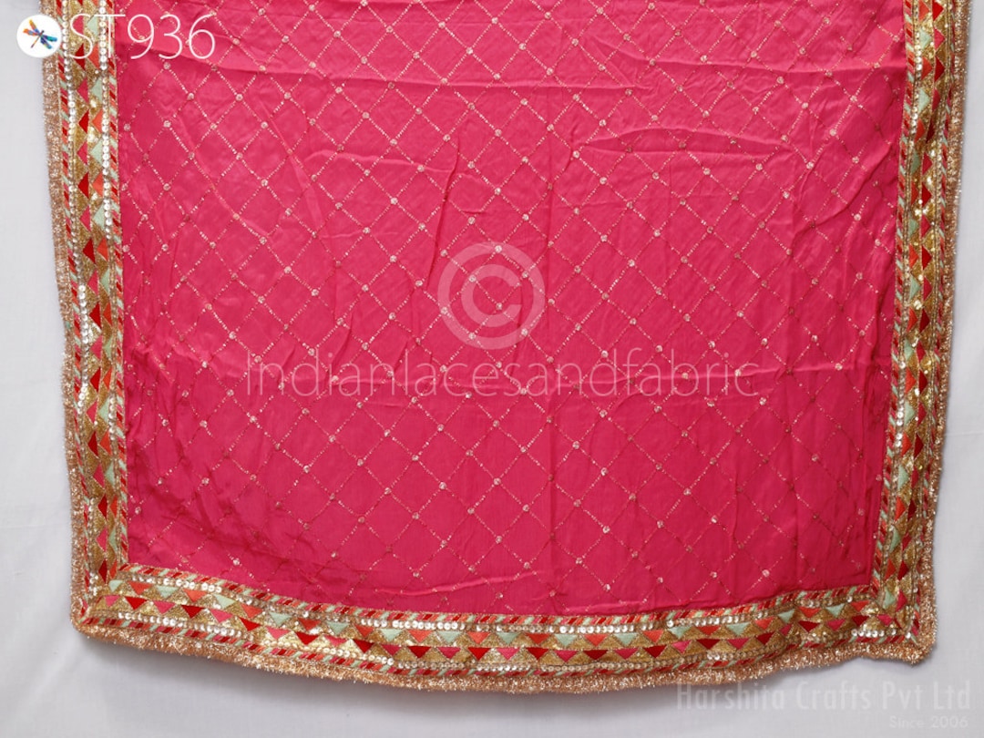 Coral Red Indian Wedding Dupatta Gota Kiran Embroidered Chiffon Long ...