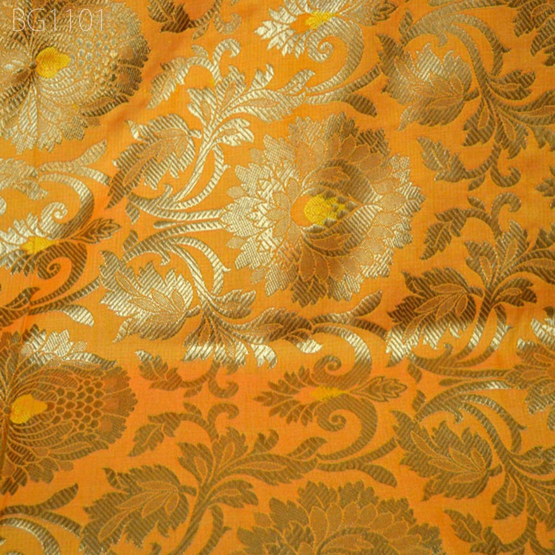 Yellow Brocade Fabric by the Yard Gold Banaras Brocade Fabric Wedding ...