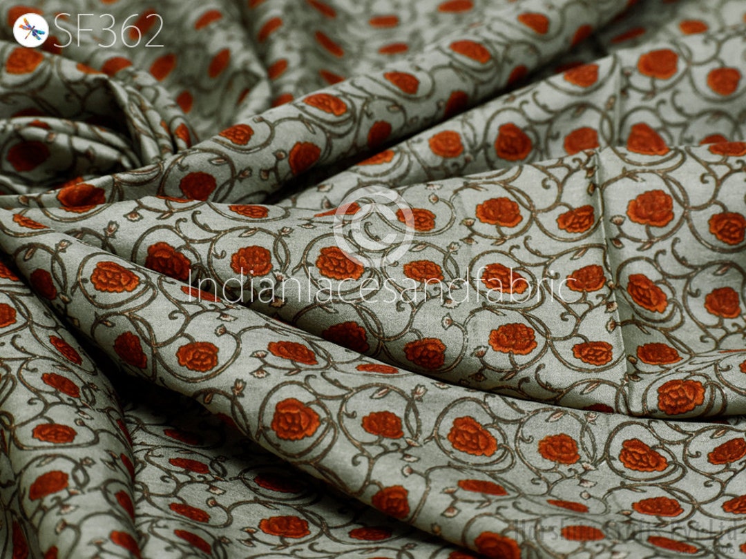 Sage Green Indian Saree Pure Printed Silk Fabric by the Yard Wedding ...