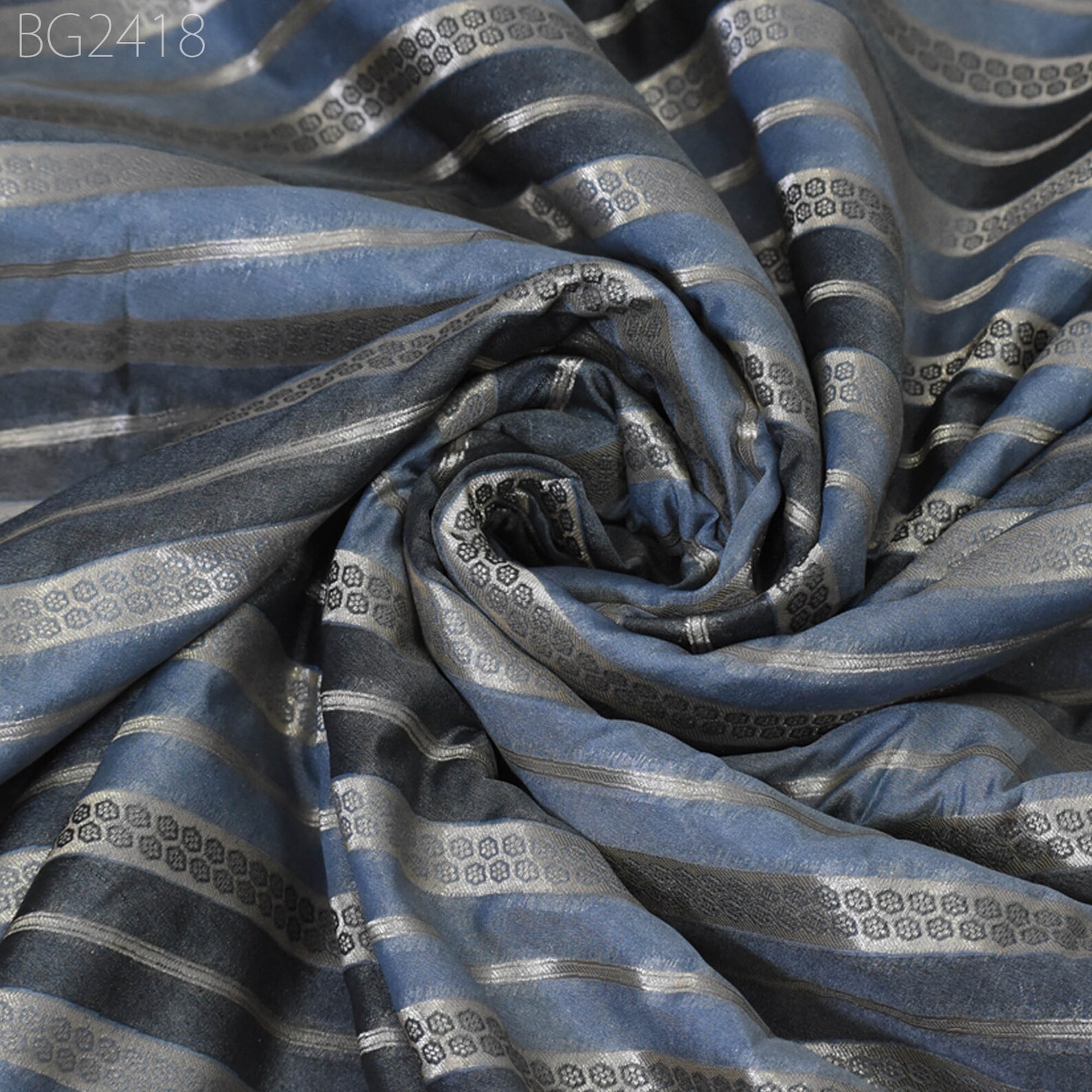 Grey Indian Brocade by the Yard Diagonal Stripes Banarasi Benarse ...