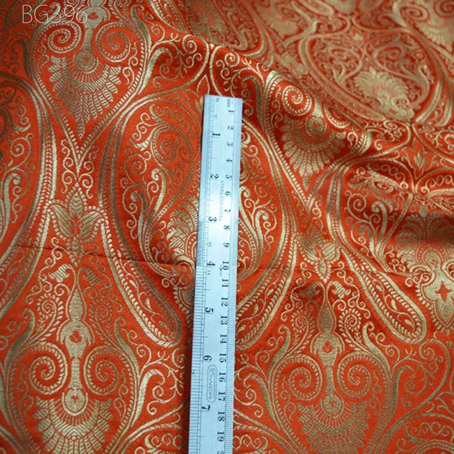 Orange Brocade Fabric by the Yard Banarasi Wedding Dress Brocade ...