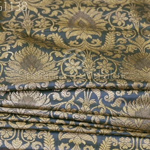 Indian Brocade Fabric Grey Brocade Fabric by the Yard Wedding - Etsy