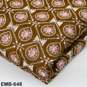 Buy Brown Embroidered Fabric by the Yard Sewing DIY Crafting Embroidery ...
