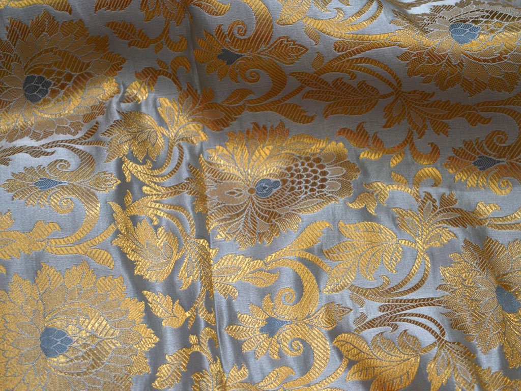 Grey Brocade Fabric by the Yard Banarasi Fabric Banarasi | Etsy