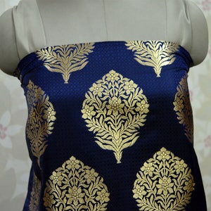 Blue Gold Brocade Banarasi Brocade Fabric by the Yard Banaras - Etsy
