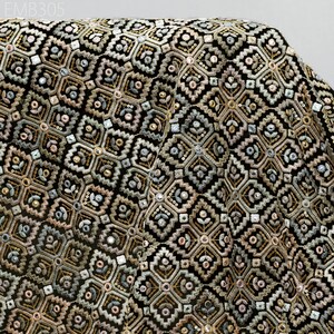 Black Embroidered Georgette Fabric by Yard Indian Embroidery Sewing ...