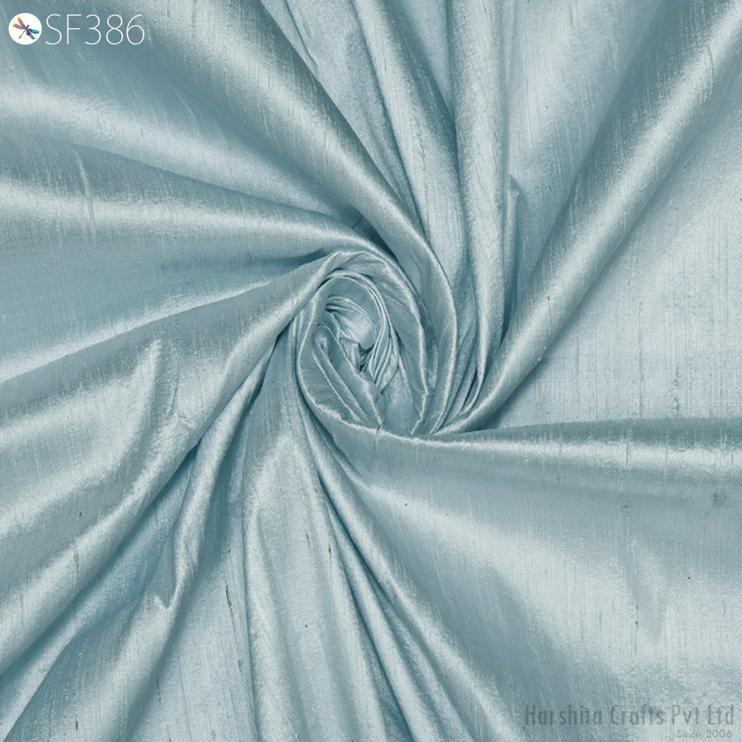 Powder Blue Pure Dupioni Fabric Shantung Raw Silk by the Yard Indian ...