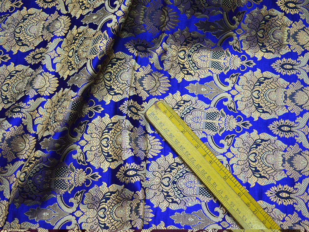 Crafting Royal Blue Brocade Fabric by the Yard Jacket Banarasi - Etsy