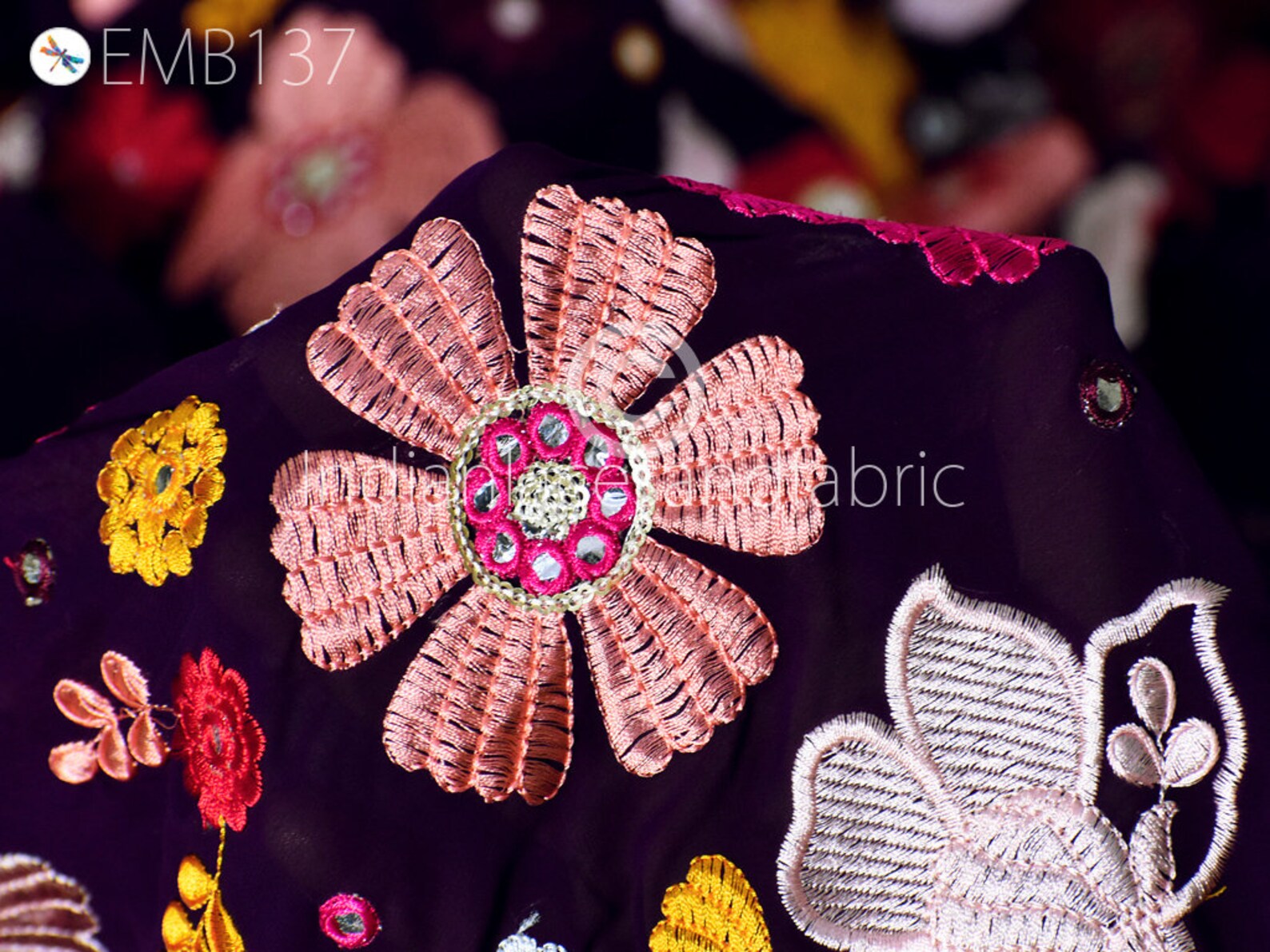 Indian Embroidered Fabric Sold by the Yard Georgette - Etsy