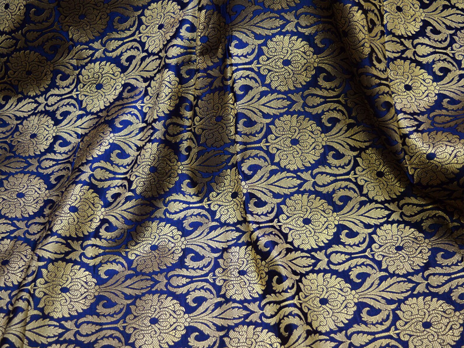 1 70 Meter Navy Blue Brocade Fabric Wedding Dresses Banarasi Etsy