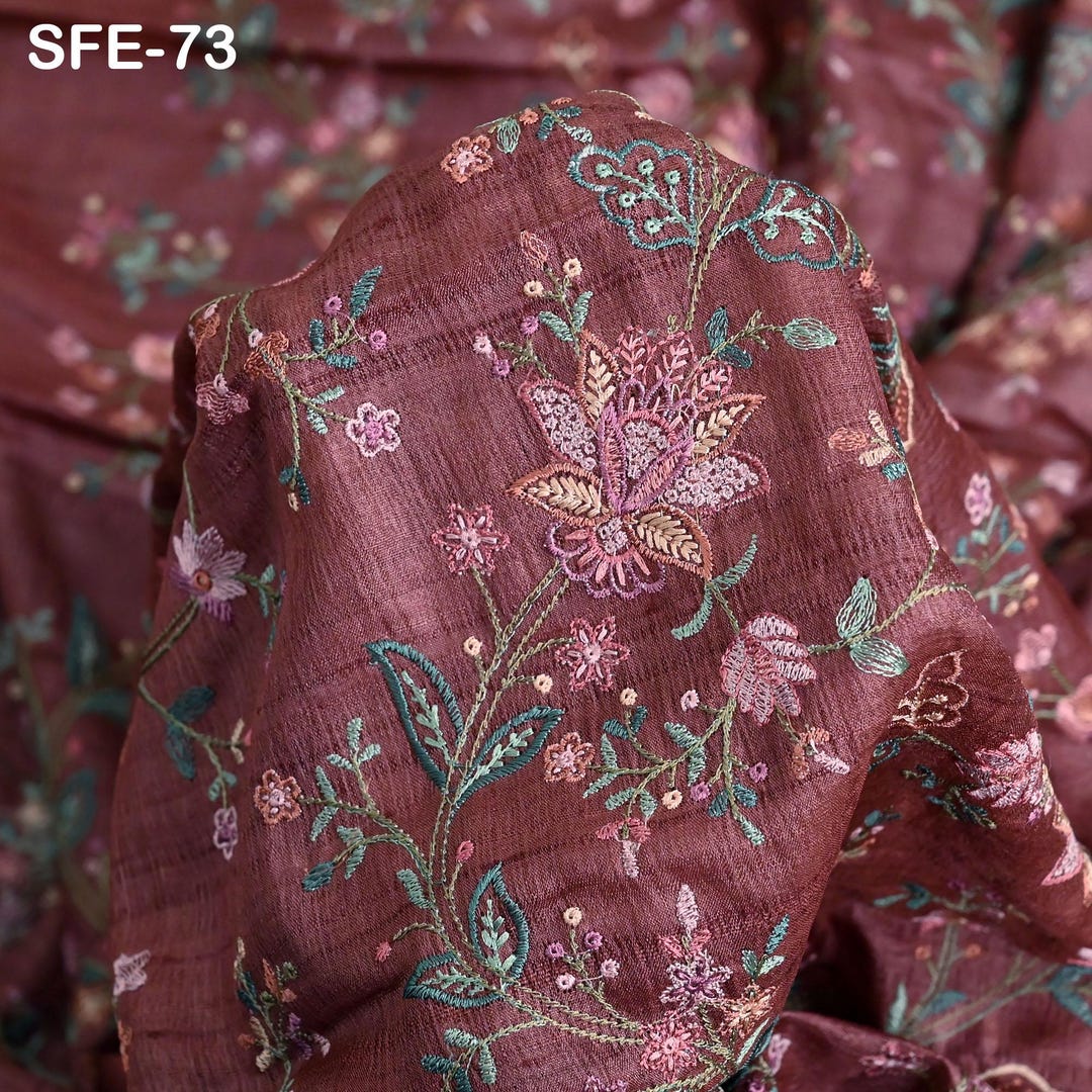 Pure Tussar Silk Embroidery Fabric by the Yard Indian Embroidered Raw ...
