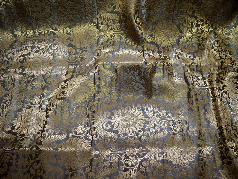 Indian Brocade Fabric Grey Brocade Fabric by the Yard Wedding - Etsy India