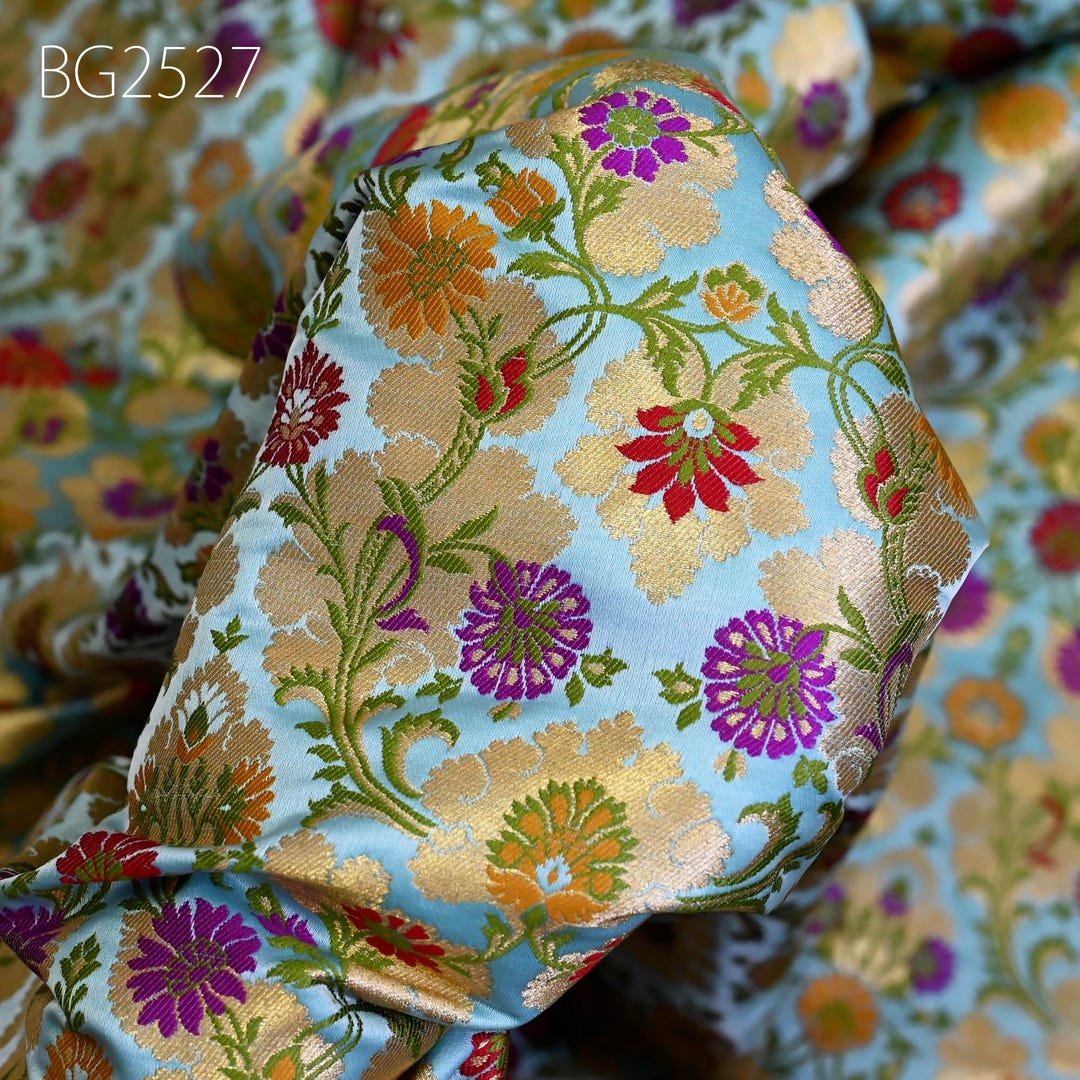 Turquoise Brocade Fabric by the Yard Historic Costume Indian Banarasi ...